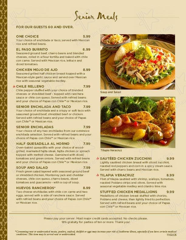 Menu at Abuelo's Mexican Restaurant, Bartlett