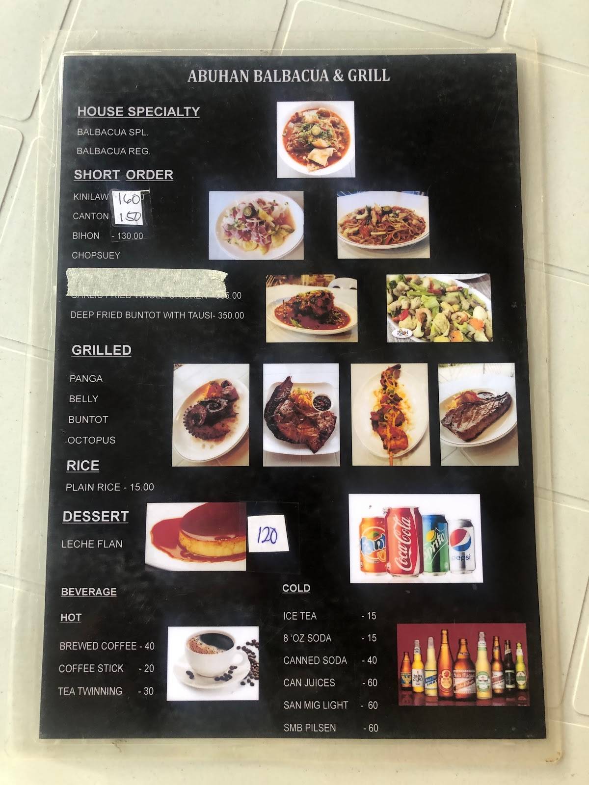 Carta del restaurante Abuhan Balbacua and Grill, Dávao