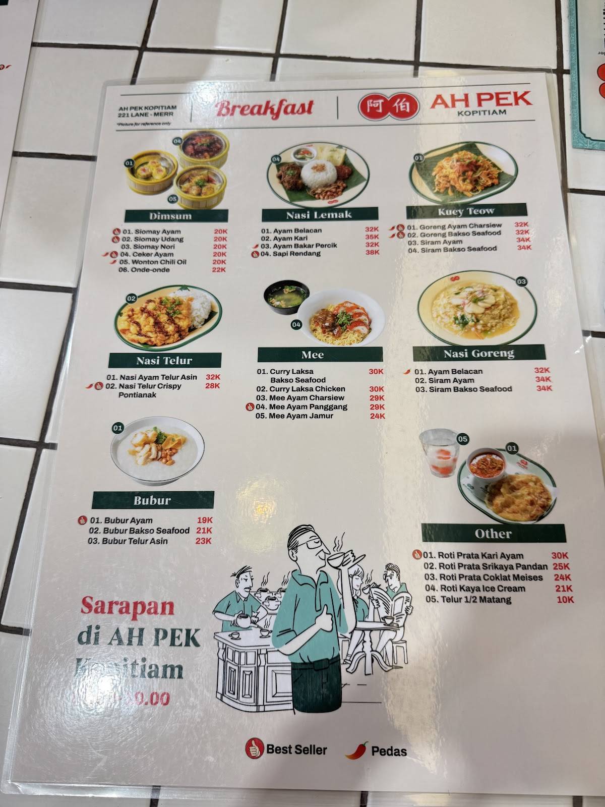 Menu at Ah Pek Kopitiam - 221 Lane Merr restaurant, Surabaya