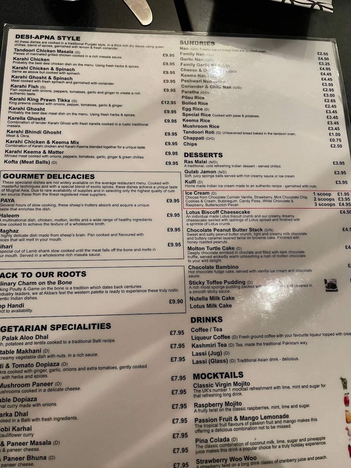 Menu at Akbar's Restaurant, Leeds, 15 Eastgate