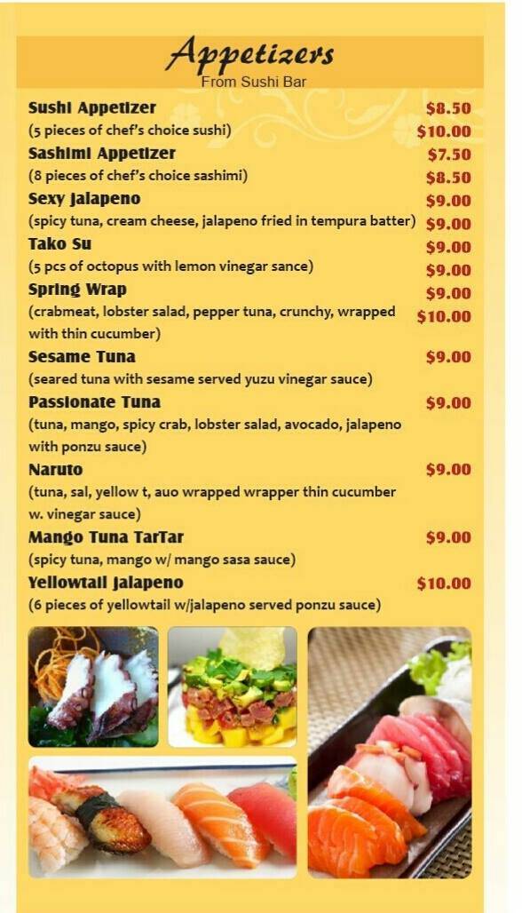 Menu at Aki Japanese Steakhouse and Sushi Bar, Altoona