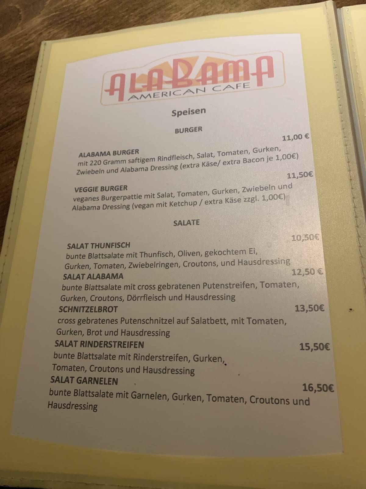 Speisekarte von Alabama restaurant, Schwalbach