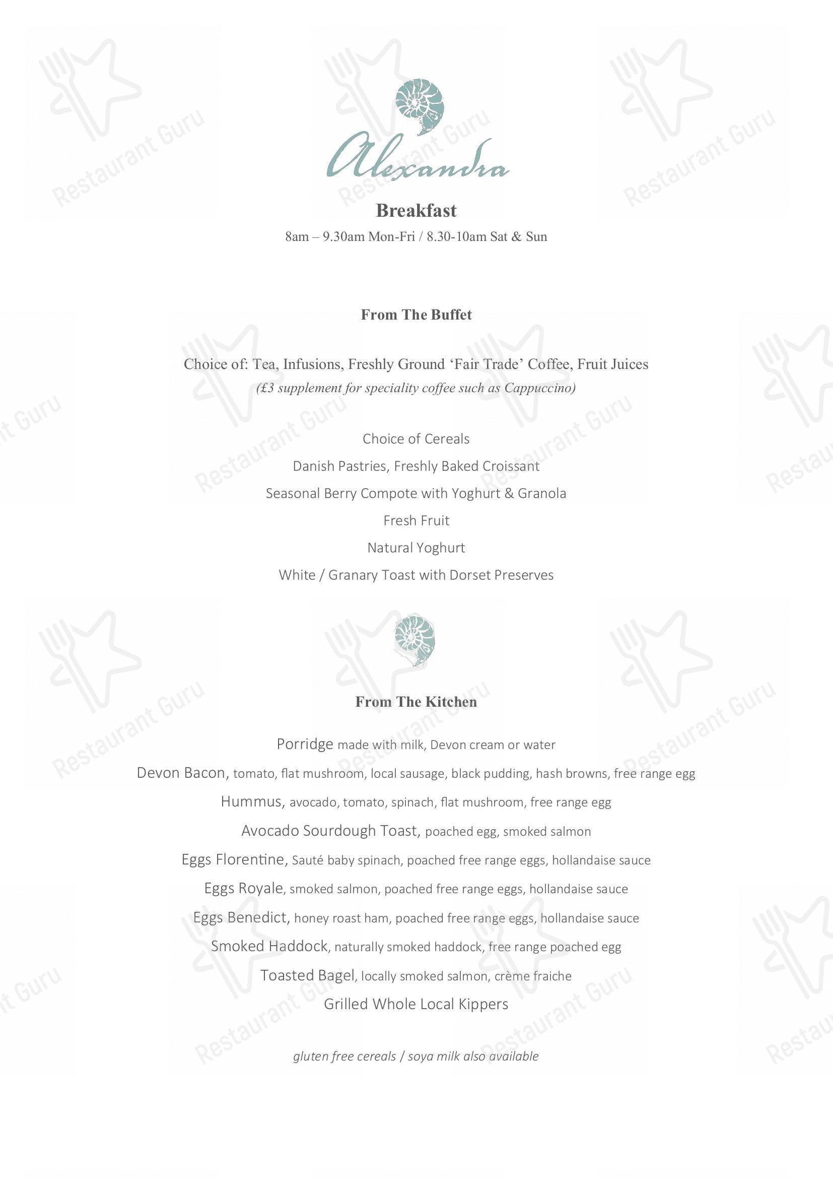 Menu at Alexandra Hotel & Restaurant, Lyme Regis