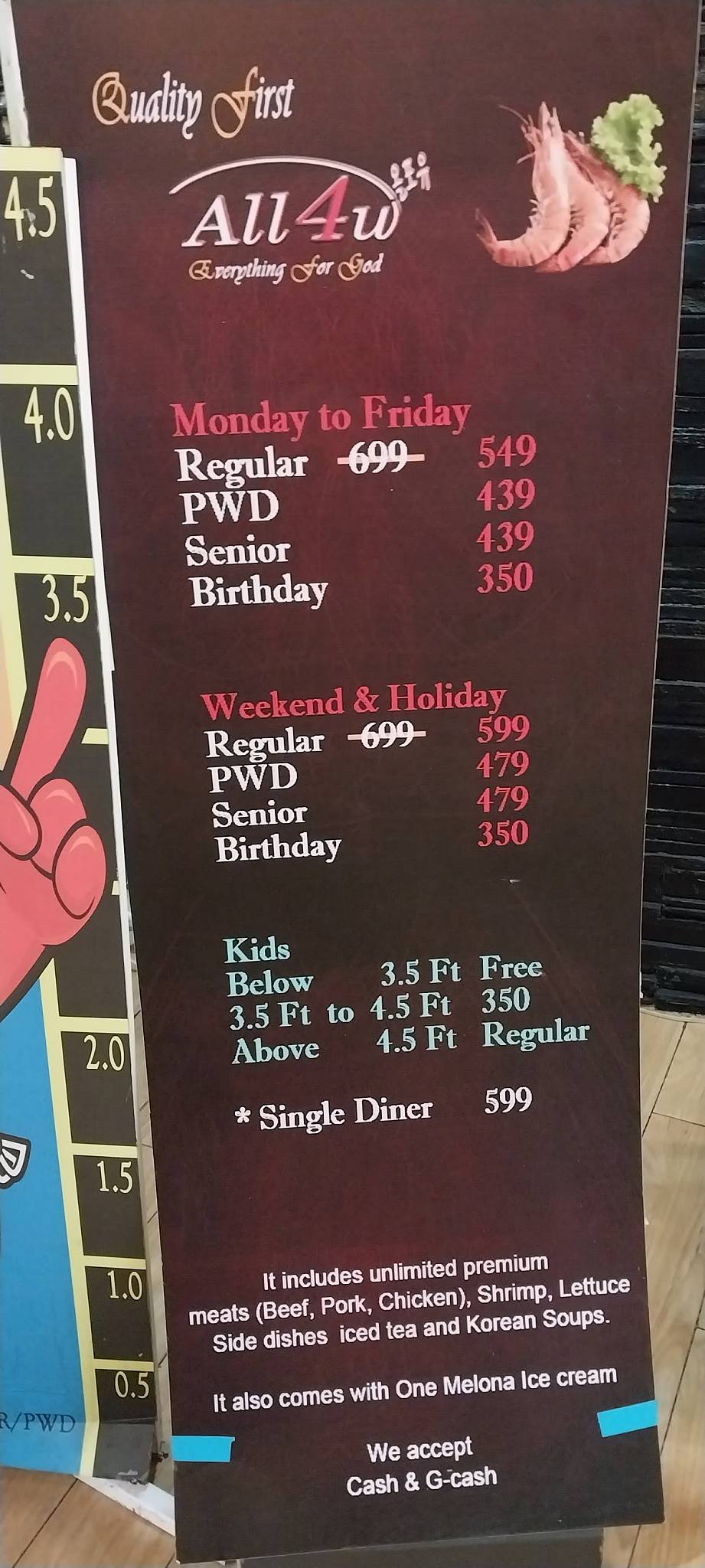 Menu at All4u restaurant, Manila