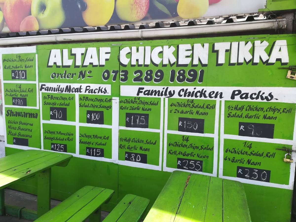 Menu at Altaf Chicken Tikka restaurant, Cape Town