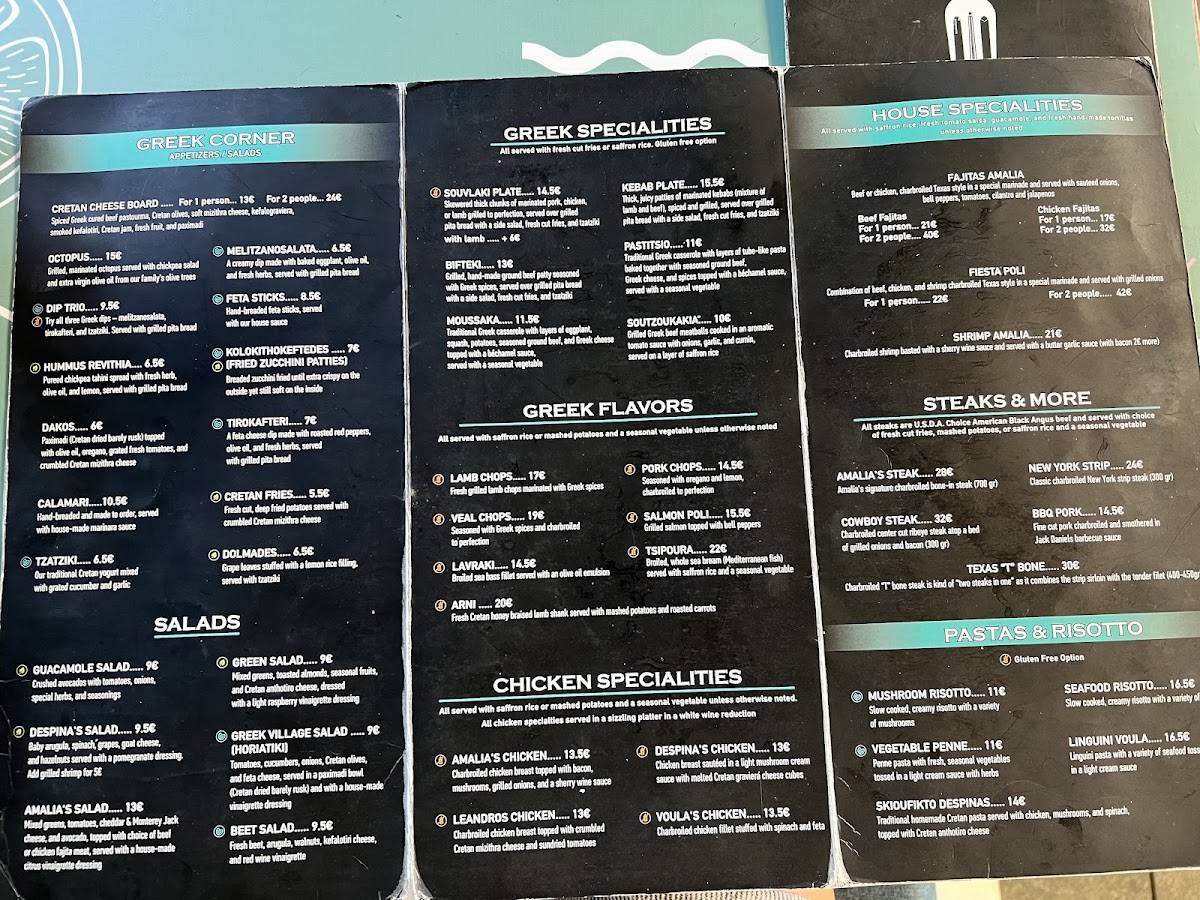 Menu at Amalia's Kitchen, Heraklion