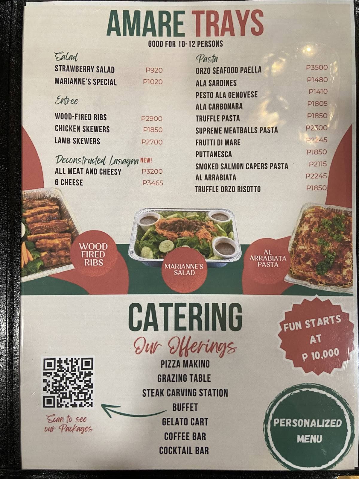 Menu at Amare La Cucina restaurant, Baguio