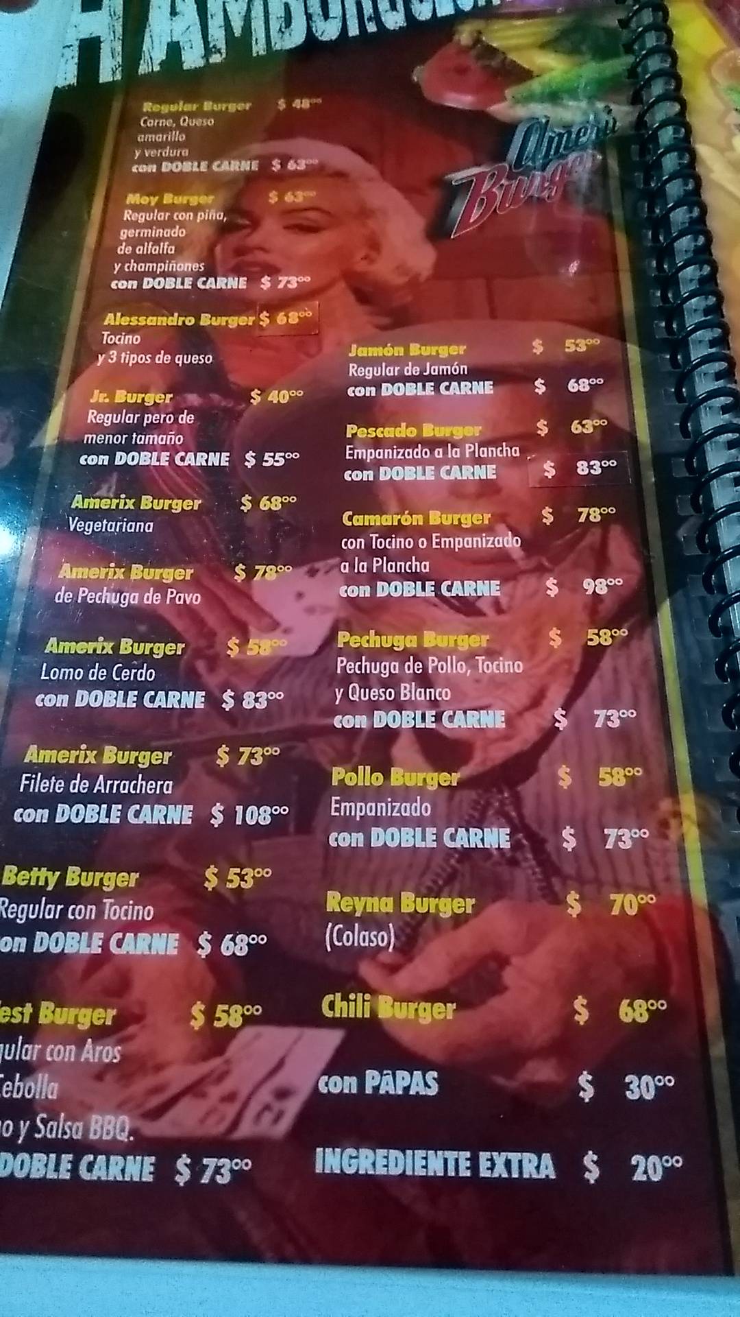 Carta del restaurante Amerix Burger Haciendas, Aguascalientes, Av ...