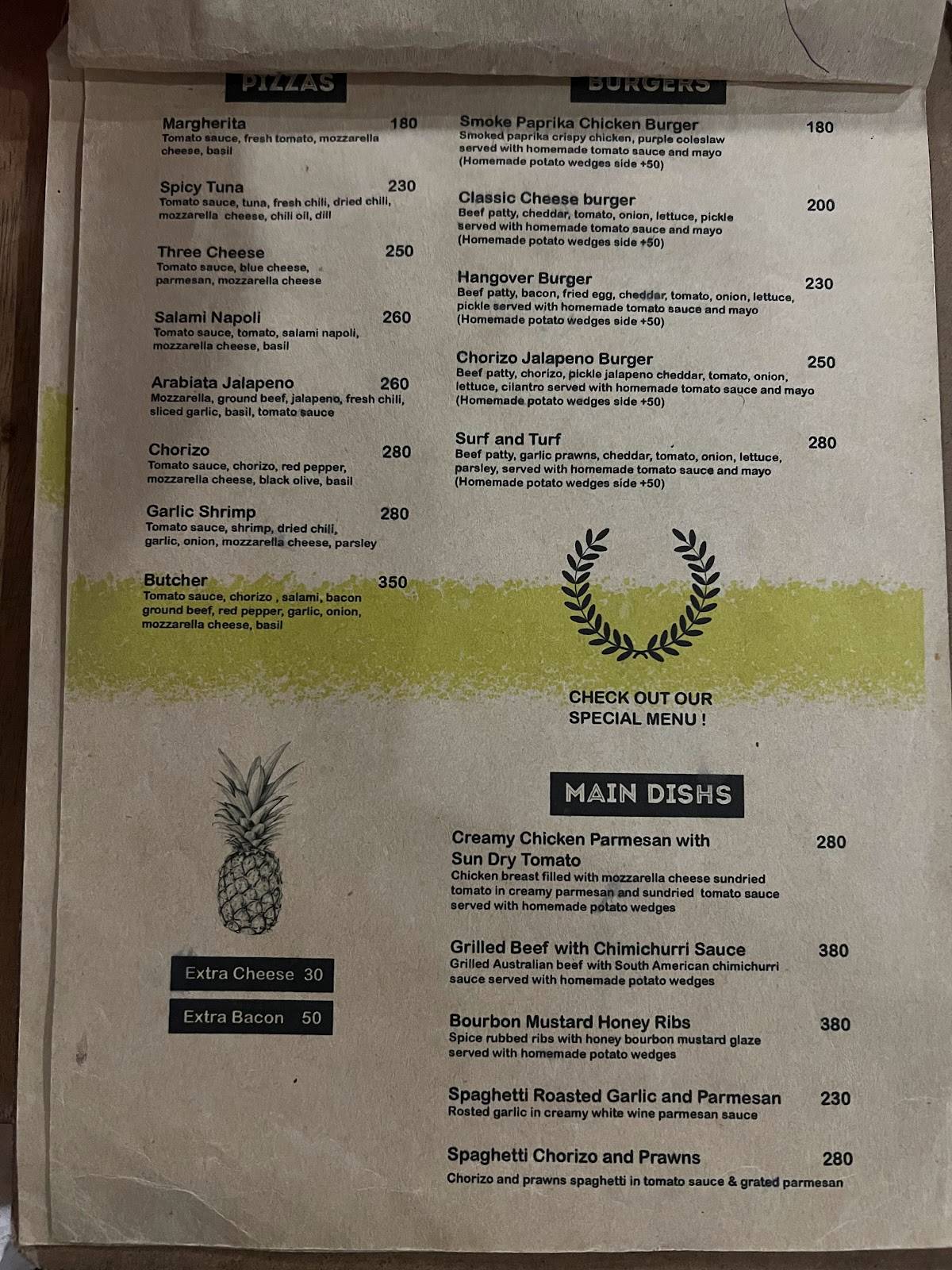 Menu at Ananas Restaurant, Ko Tao