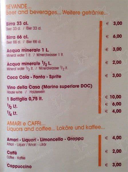 Menu at Antica Hostaria Romanesca restaurant, Rome