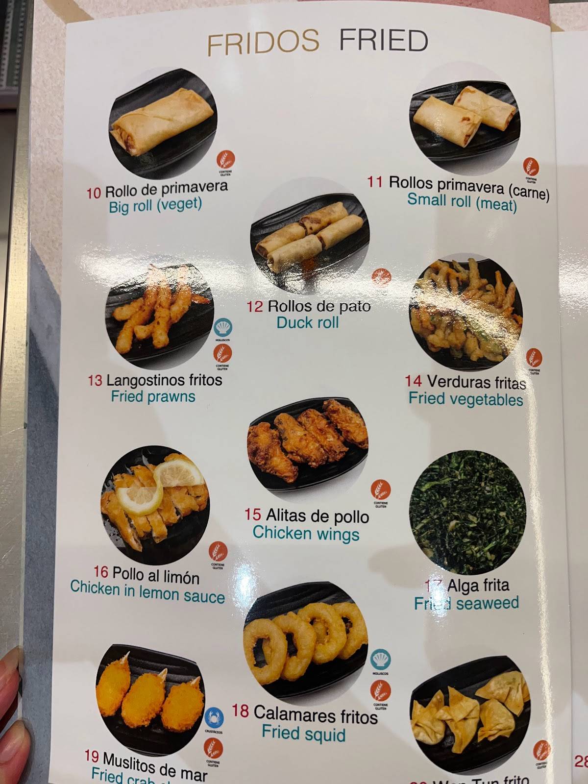 Carta del restaurante Asia Yami, Pilar del la Horadada