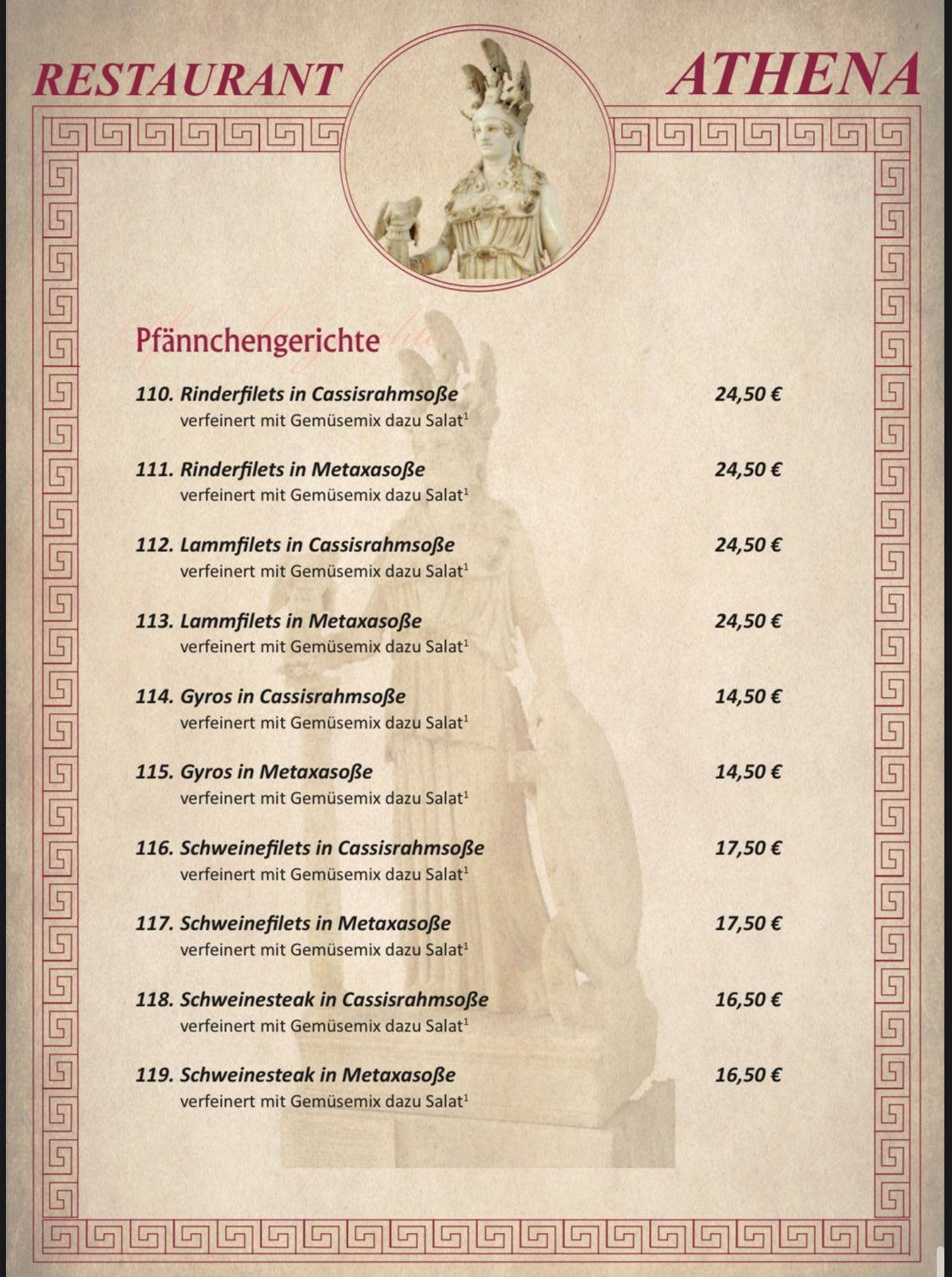Speisekarte von Restaurant Athena, Blankenburg (Harz)