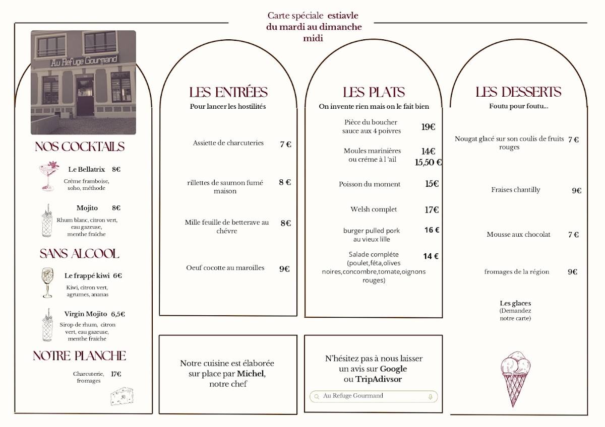 Menu au Au refuge gourmand restaurant, Bonningues-lès-Calais