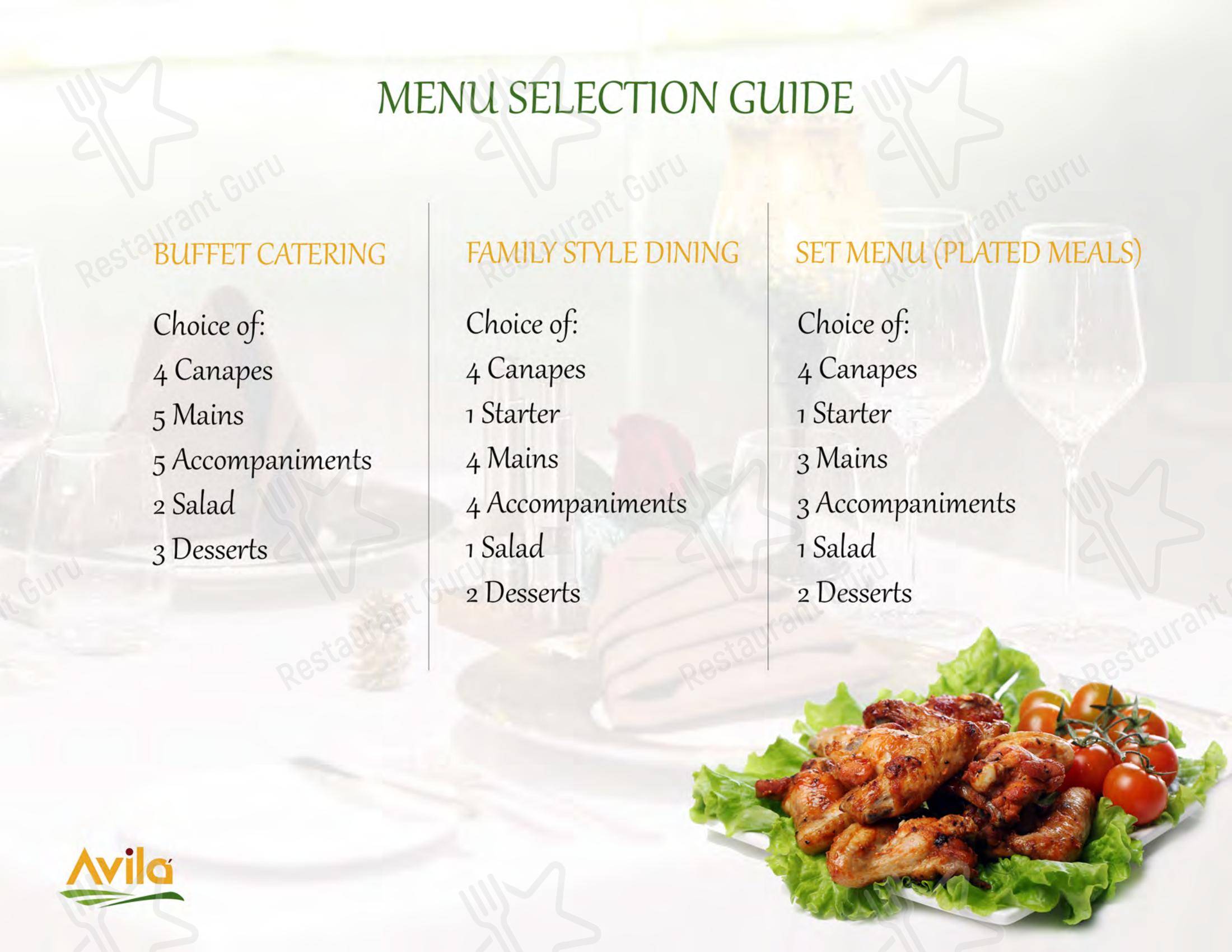 Menu at Avilah Foods restaurant, Reading, 535 Oxford Rd