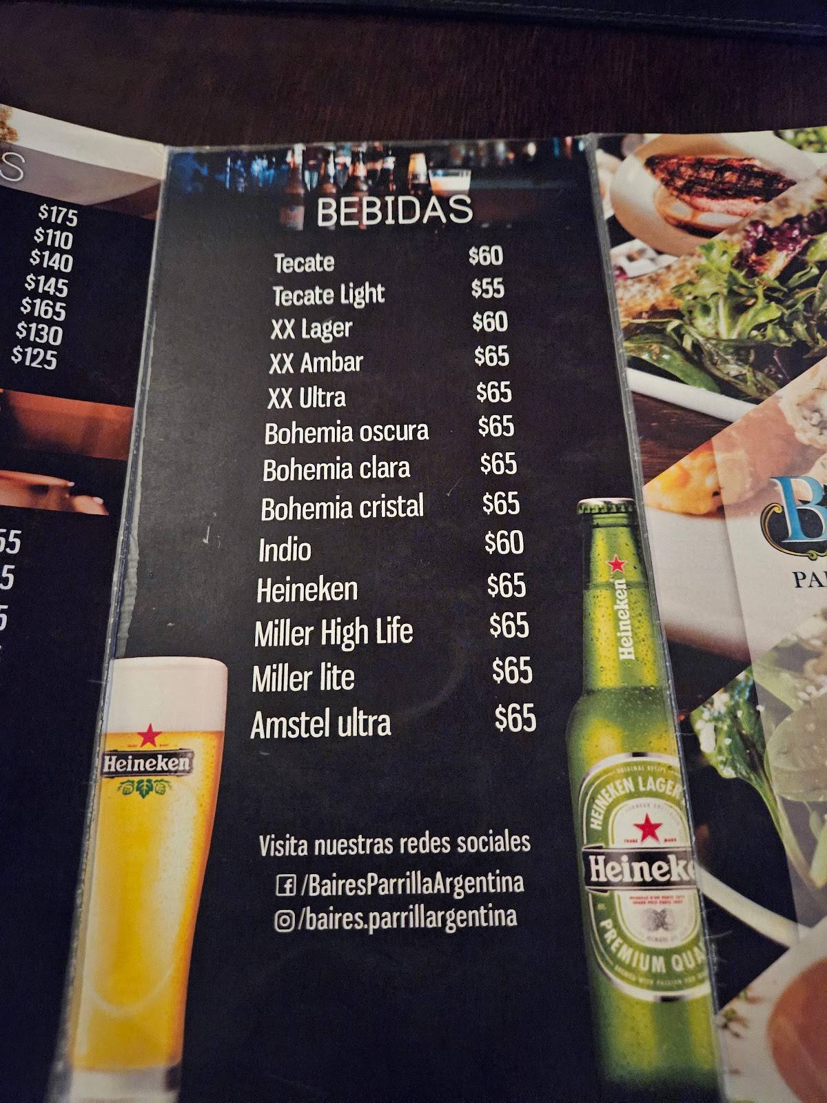 Carta de Baires Parrilla Argentina, Mexicali, Calz. Justo Sierra 1221