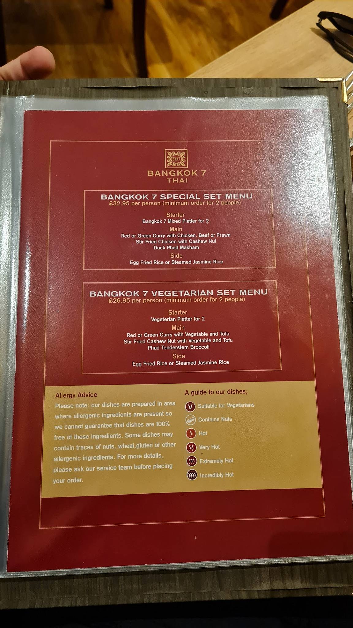 Menu at Bangkok 7 Thai Restaurant, Kendal