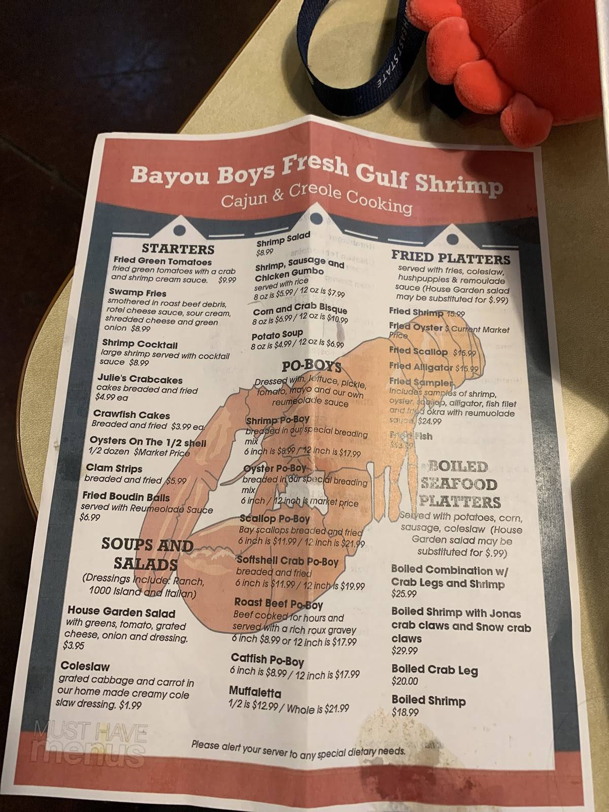 Menu at Bayou Boys restaurant, Johnson City, N Roan St Suite A-1