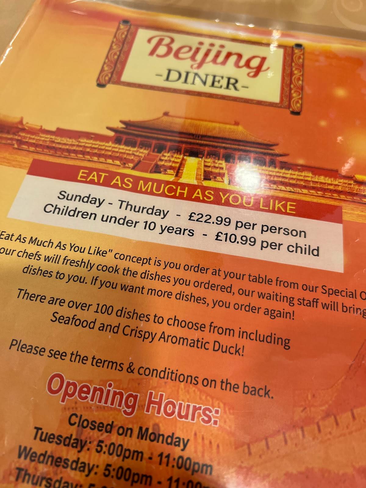 Menu at Beijing Diner restaurant, Watton