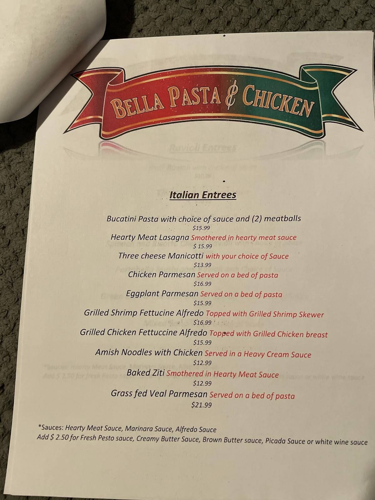 Menu at Bella Pasta & Seafood restaurant, Pueblo West