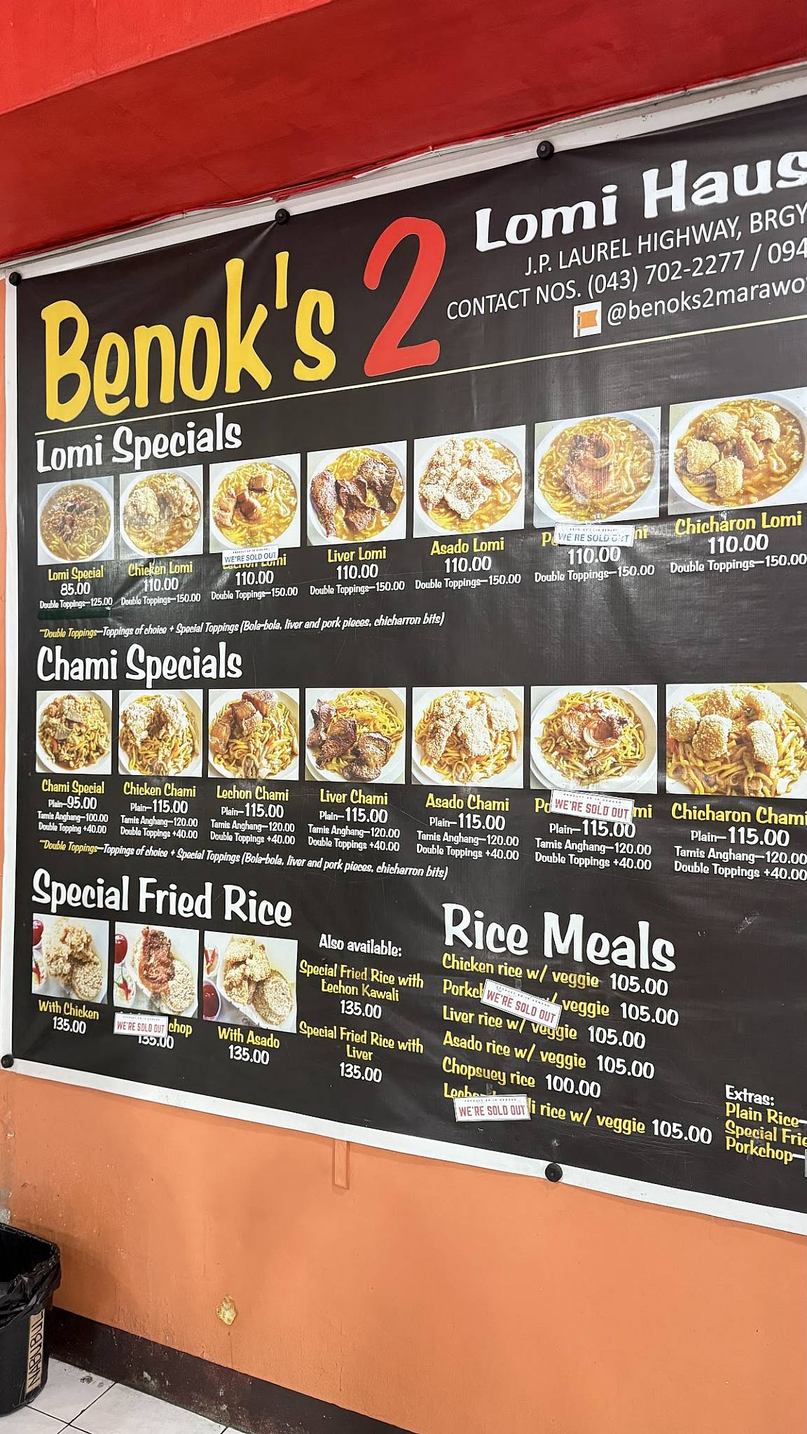 Menu at Benok’s 2 Lomi Haus & Fast Food, Lipa