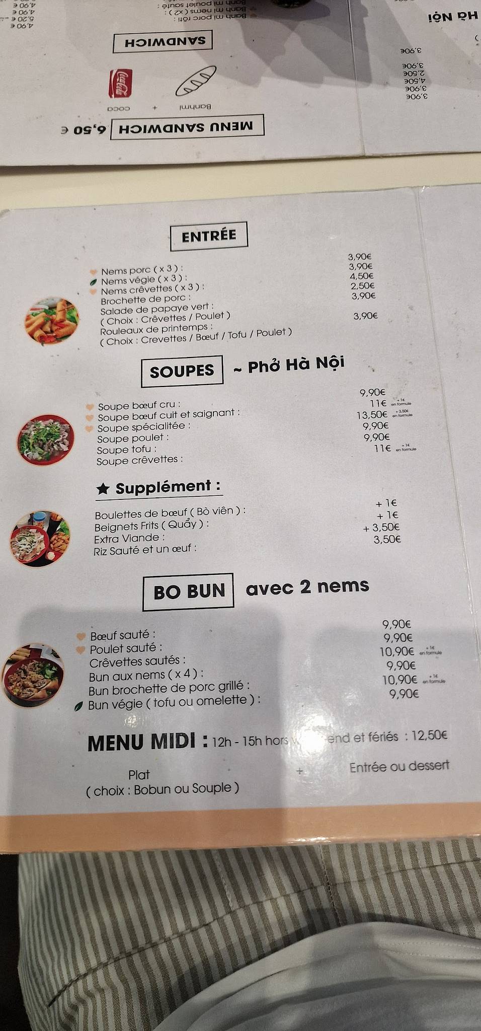 Menu au Bep Viet Mymy restaurant, Paris
