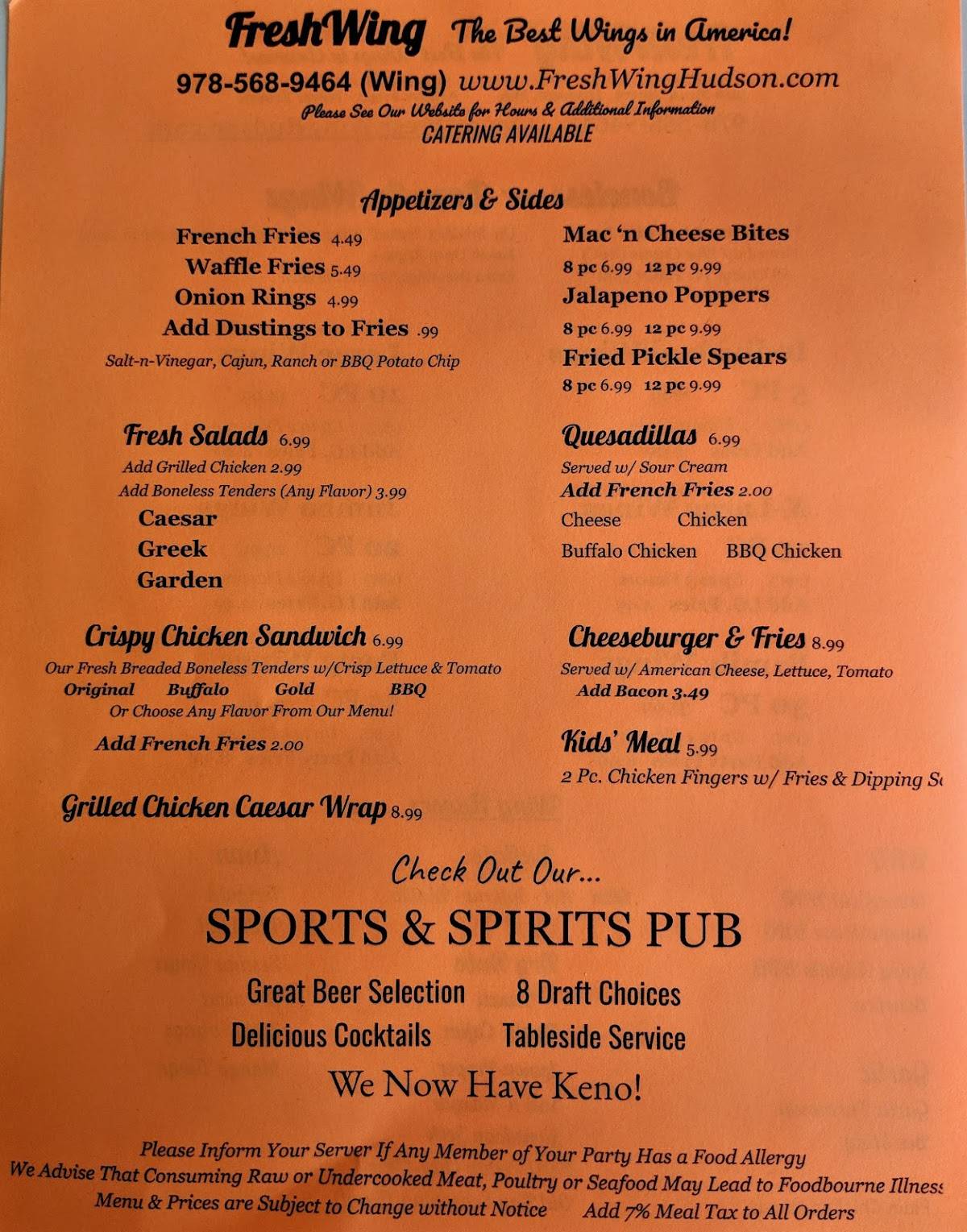 Menu at Better Taste restaurant, Hudson