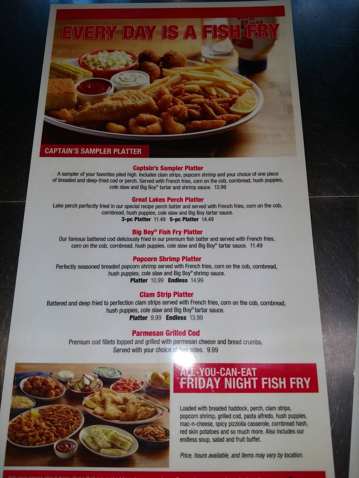 Menu at Big Boy restaurant, Fort Gratiot Township, 24th Ave