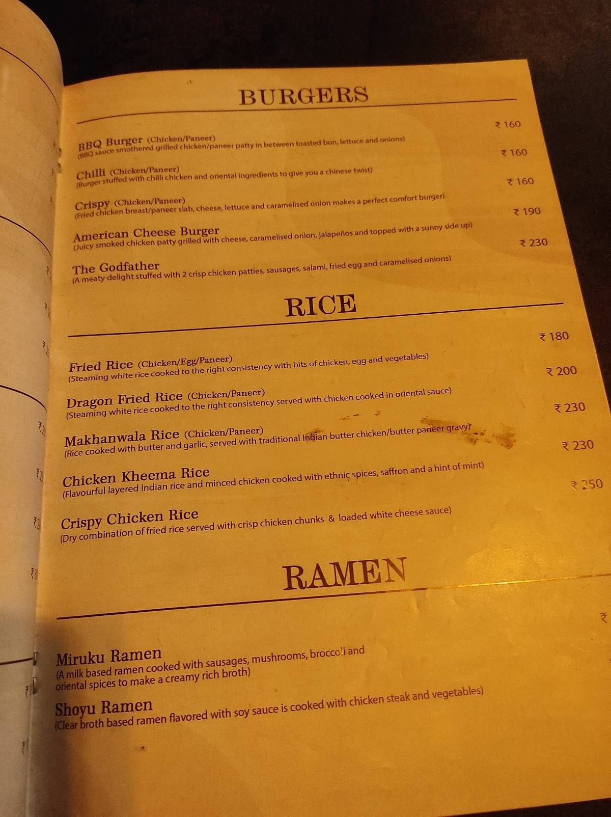 Menu at Big Buddha Cafe, Mangaluru