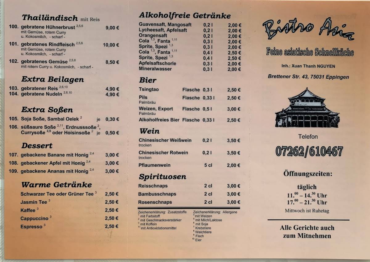 Speisekarte von Bistro Asia restaurant, Eppingen