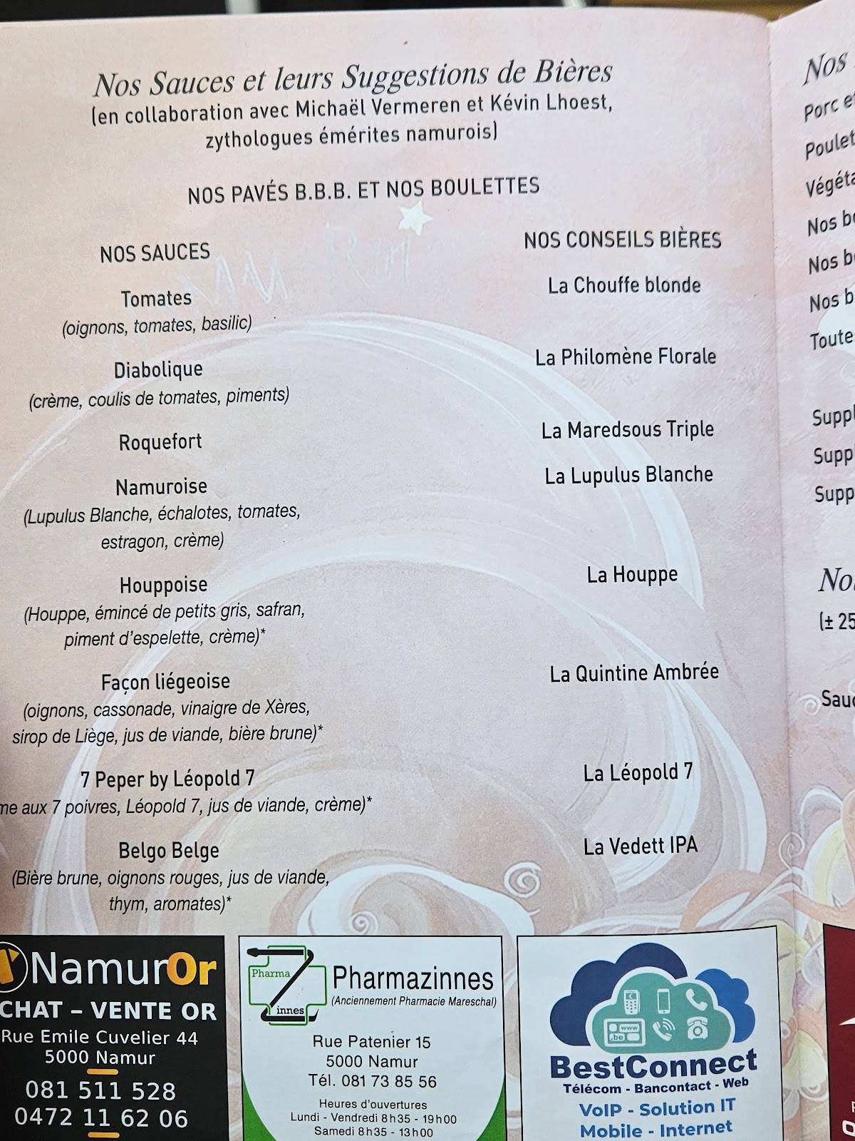 Carta de Bistro Belgo Belge, Namur