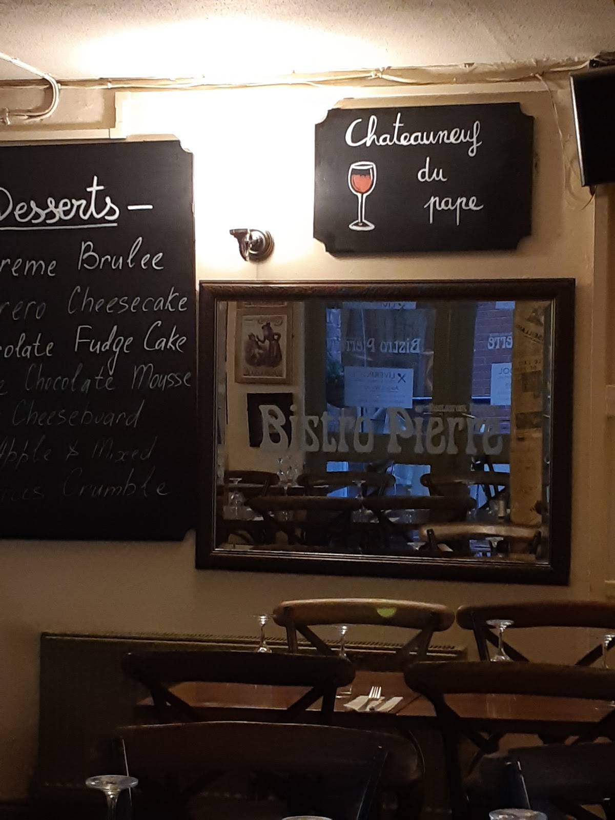 Menu at Bistro Pierre restaurant, Liverpool, 14 Button St