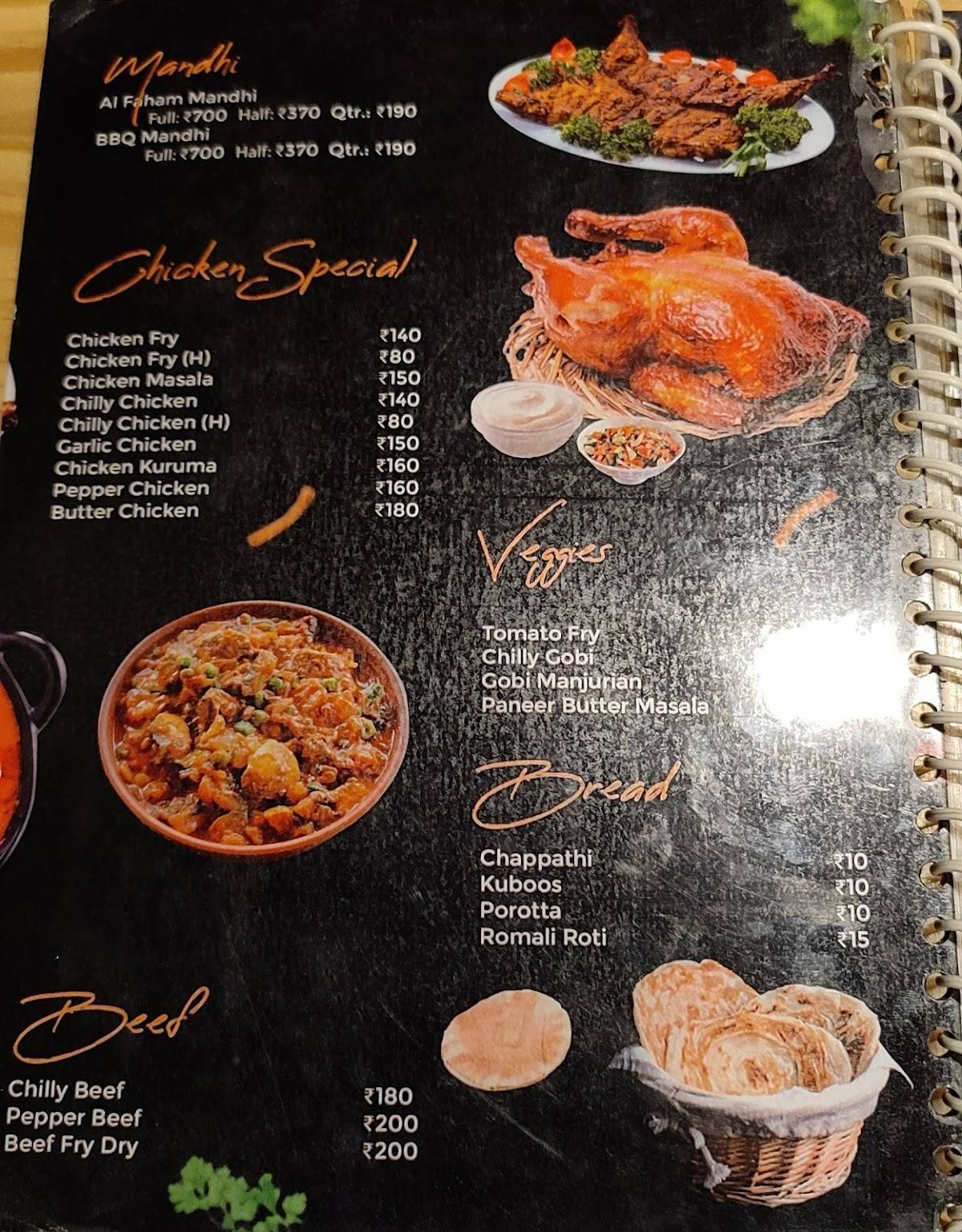 Menu at Black Pepper, Thiruvalla
