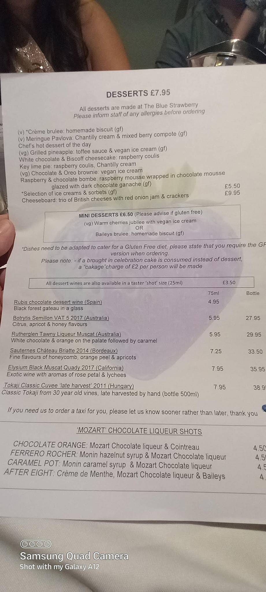 Menu at Blue Strawberry Bistrot restaurant, Hatfield Peverel