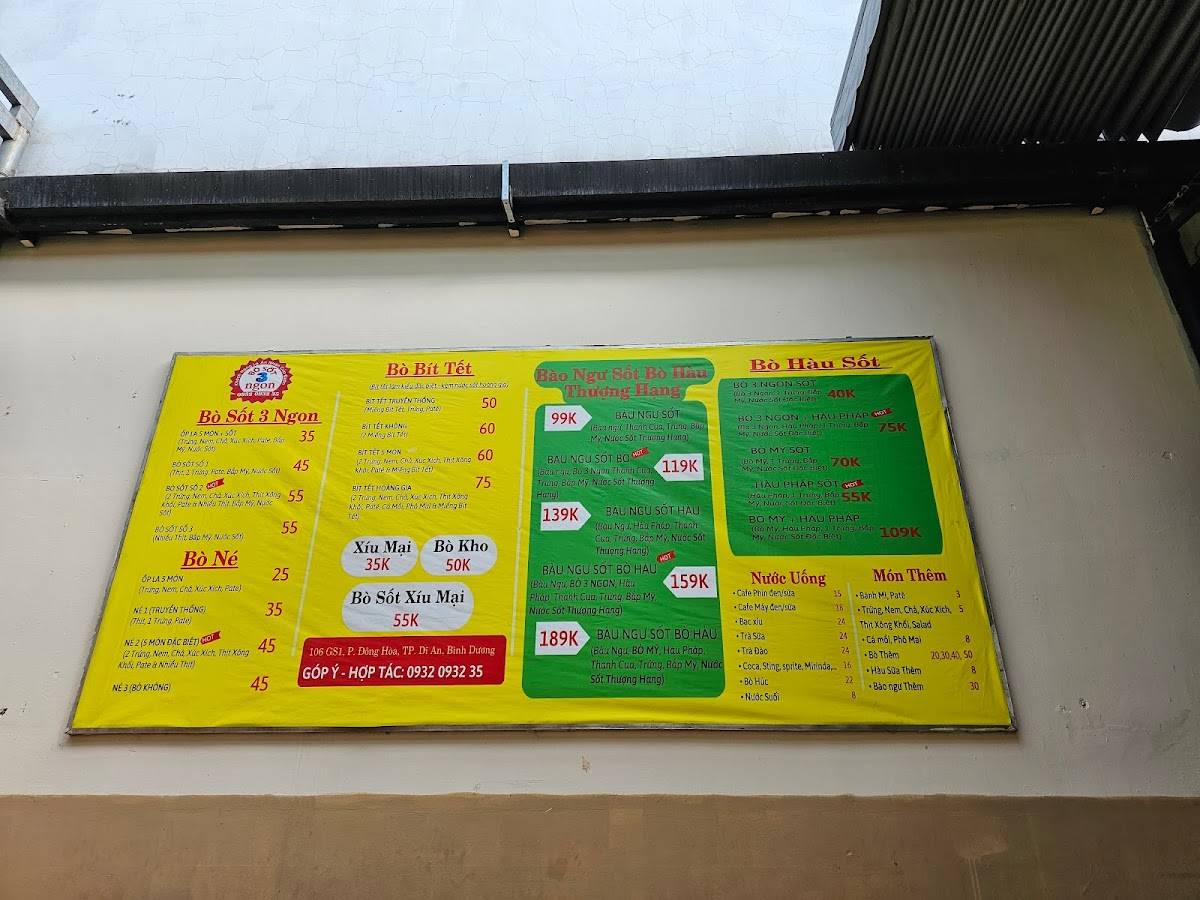 Menu at Bo sot 3 ngon restaurant, Thu Dau Mot