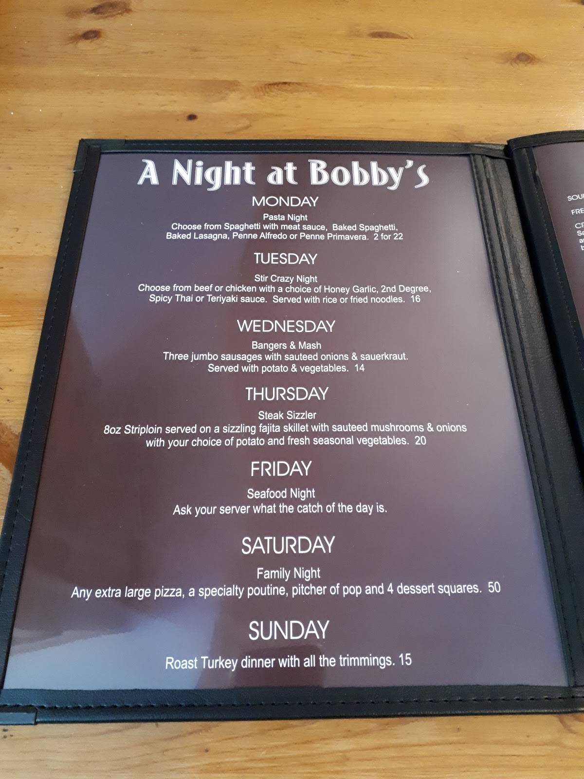 Menu at Bobby's Restaurant, Prescott