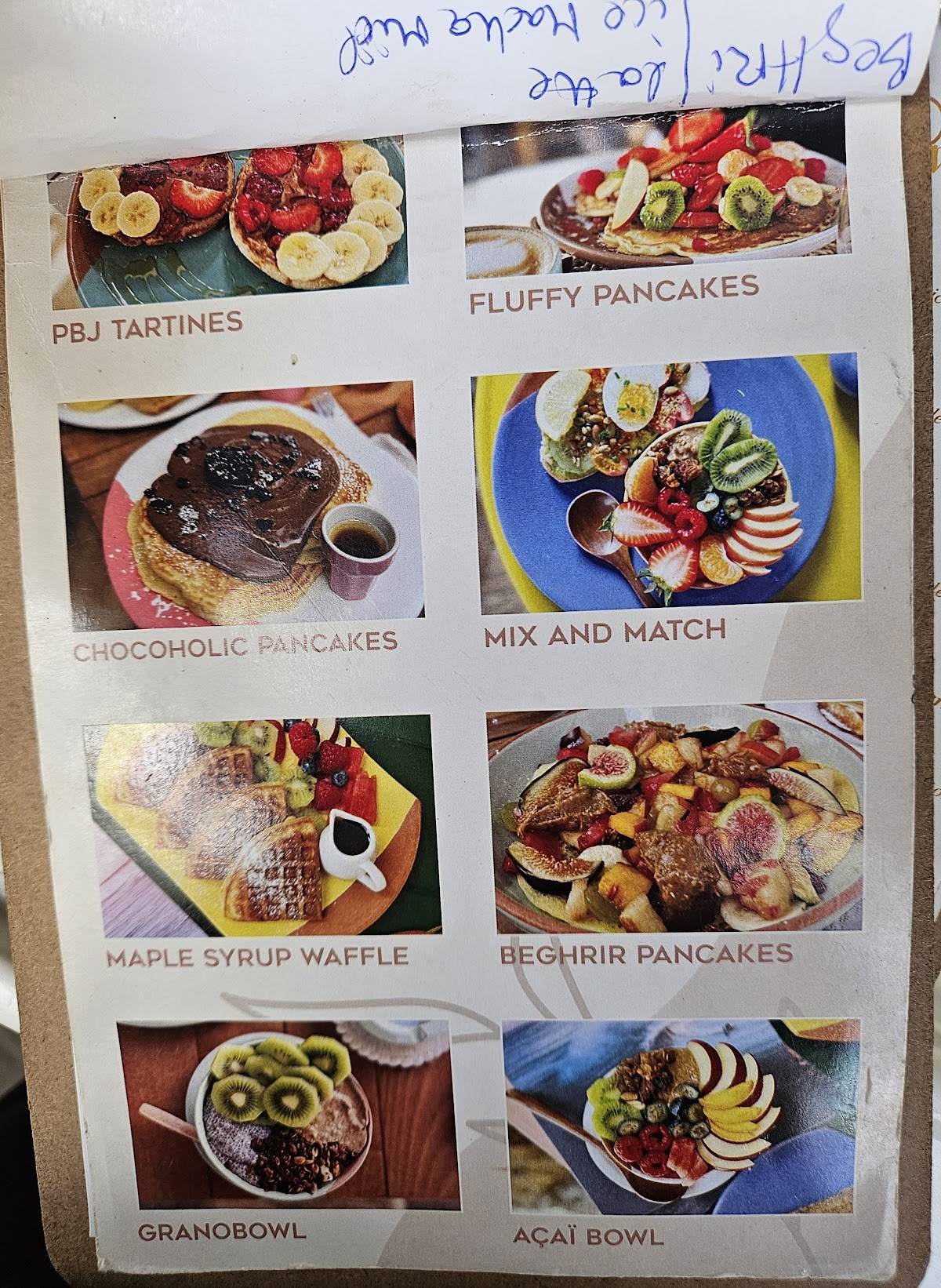 Menu au Boho Café, Rabat