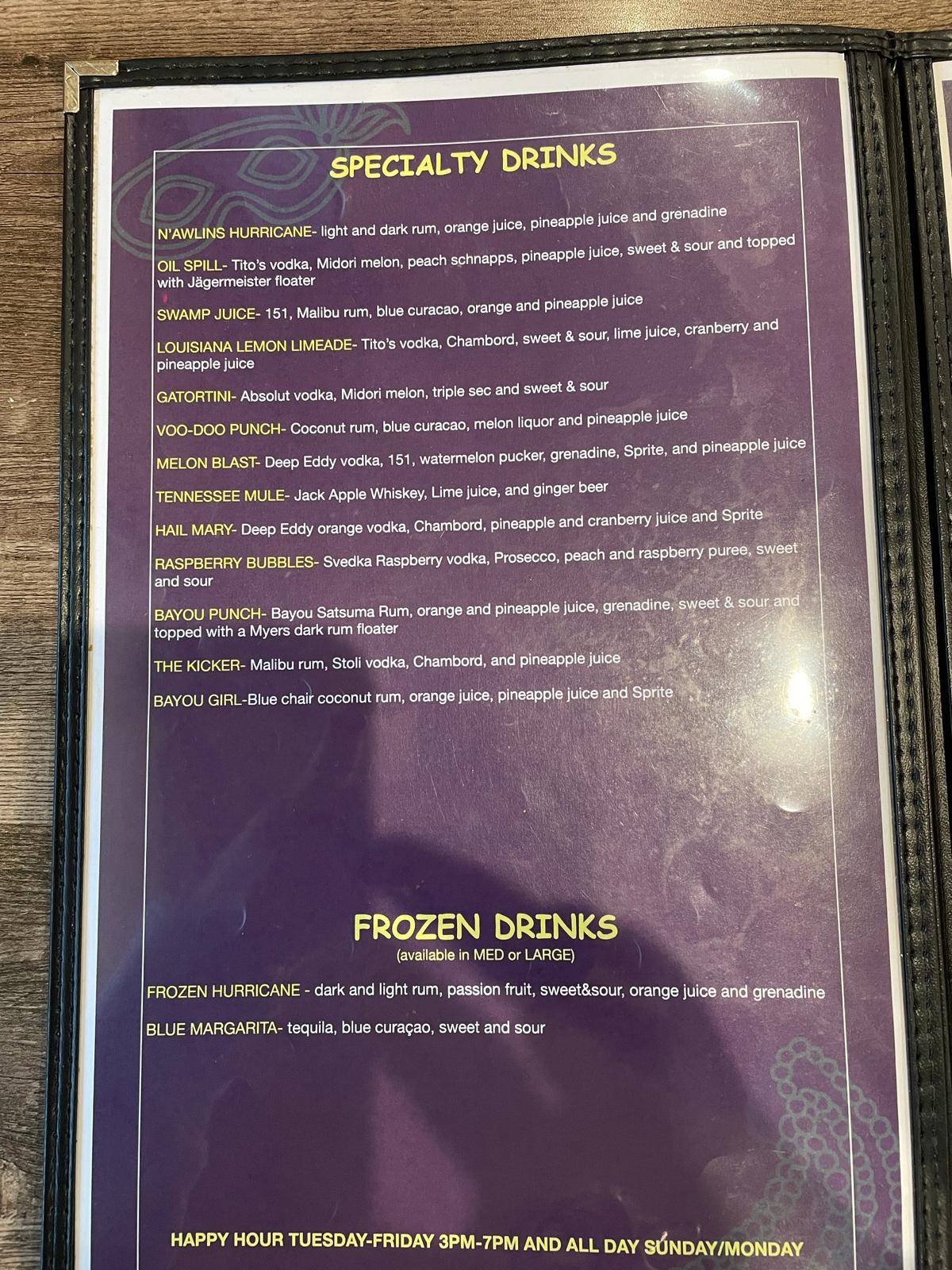 Menu at Boo Rays of New Orleans restaurant, Crowley