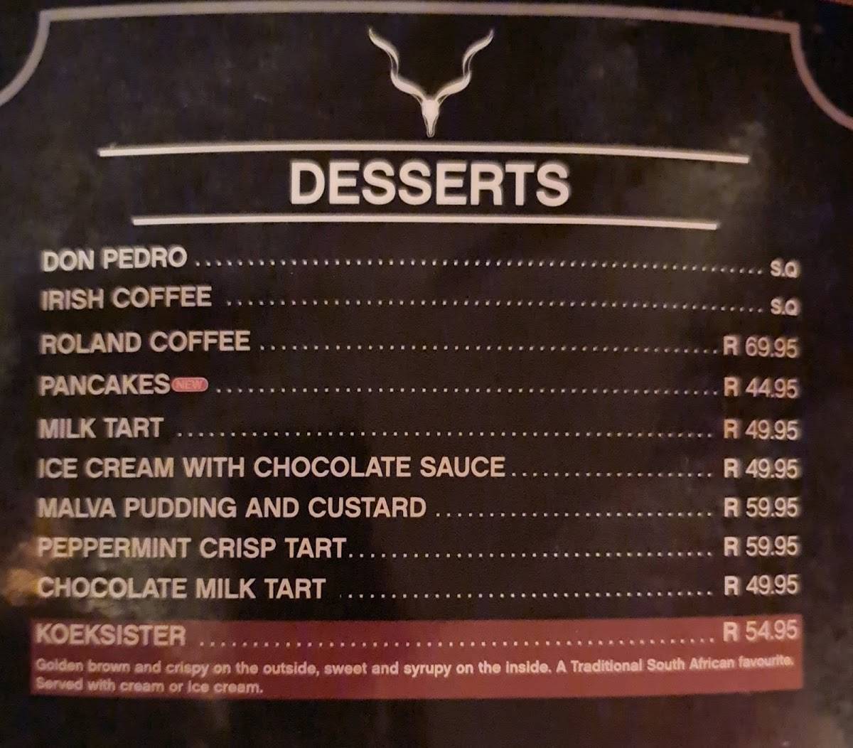 Menu at Bosvelder Pub & Restaurant, Centurion