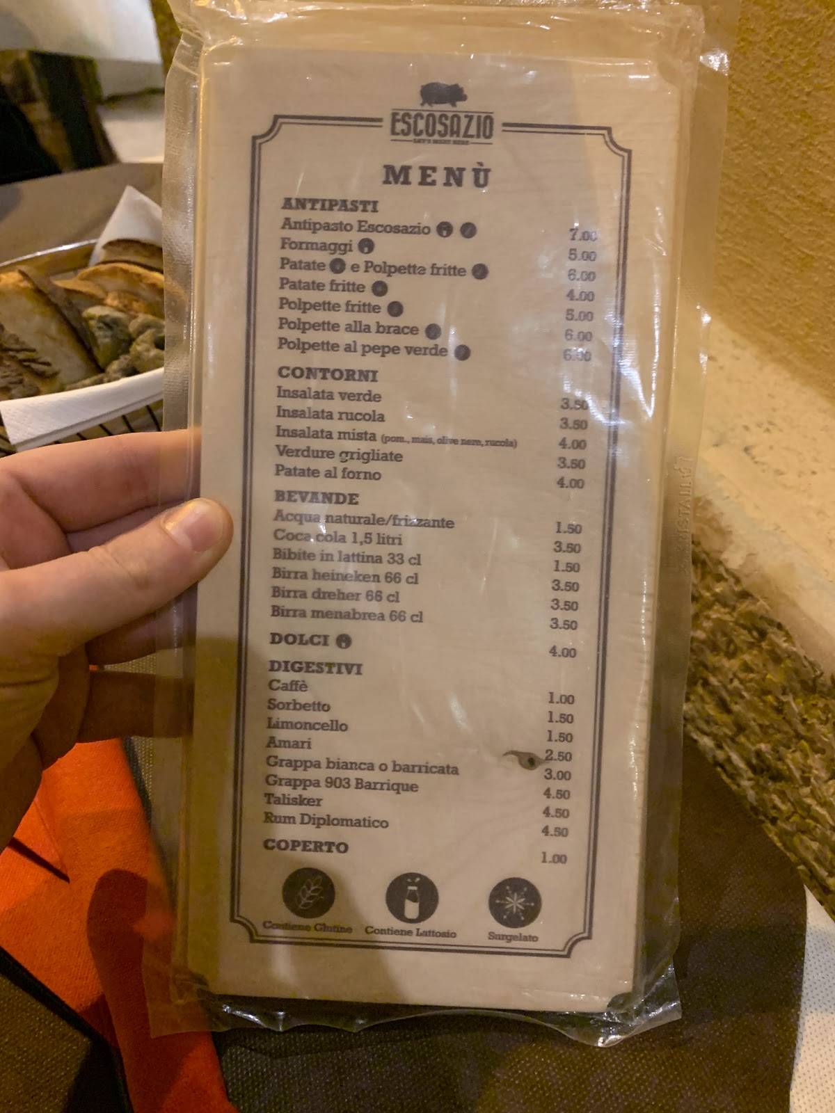 Speisekarte von Bracerie Escosazio restaurant, Brindisi