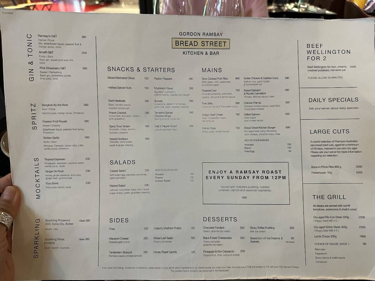 Menu at Bread Street Kitchen & Bar - The Emsphere, Bangkok