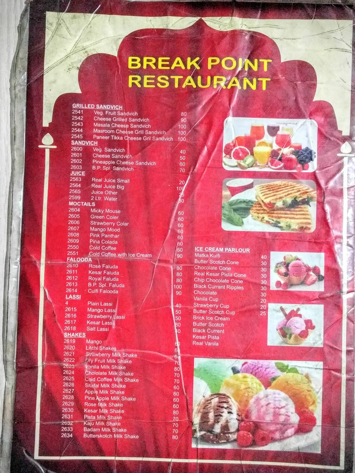 Menu at Break Point Dhaba, Lucknow, Break Point Dhaba