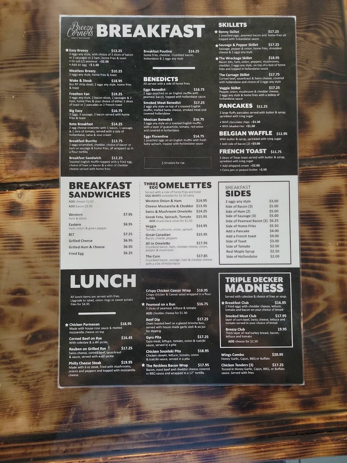 Menu at Breezy Corners Freelton restaurant, Hamilton, Hwy 6