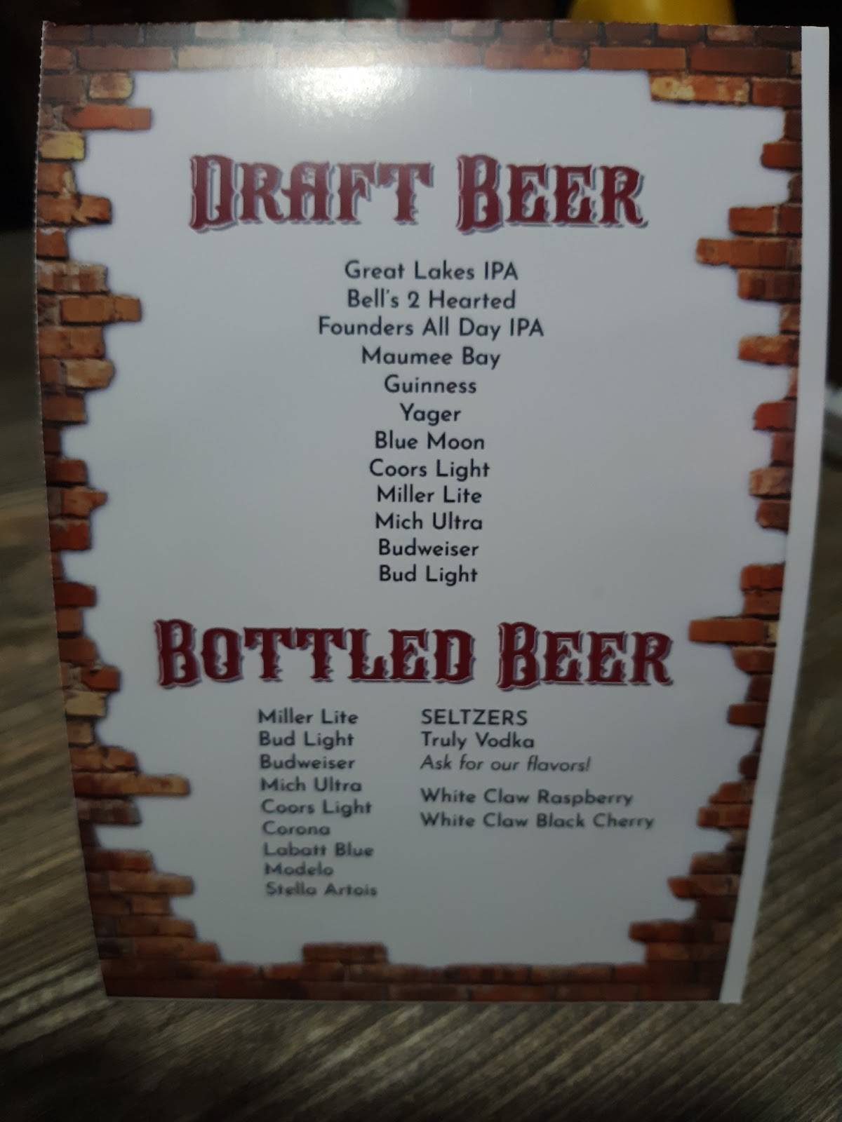 Menu at Brickhouse Restaurant & Bar, Toledo