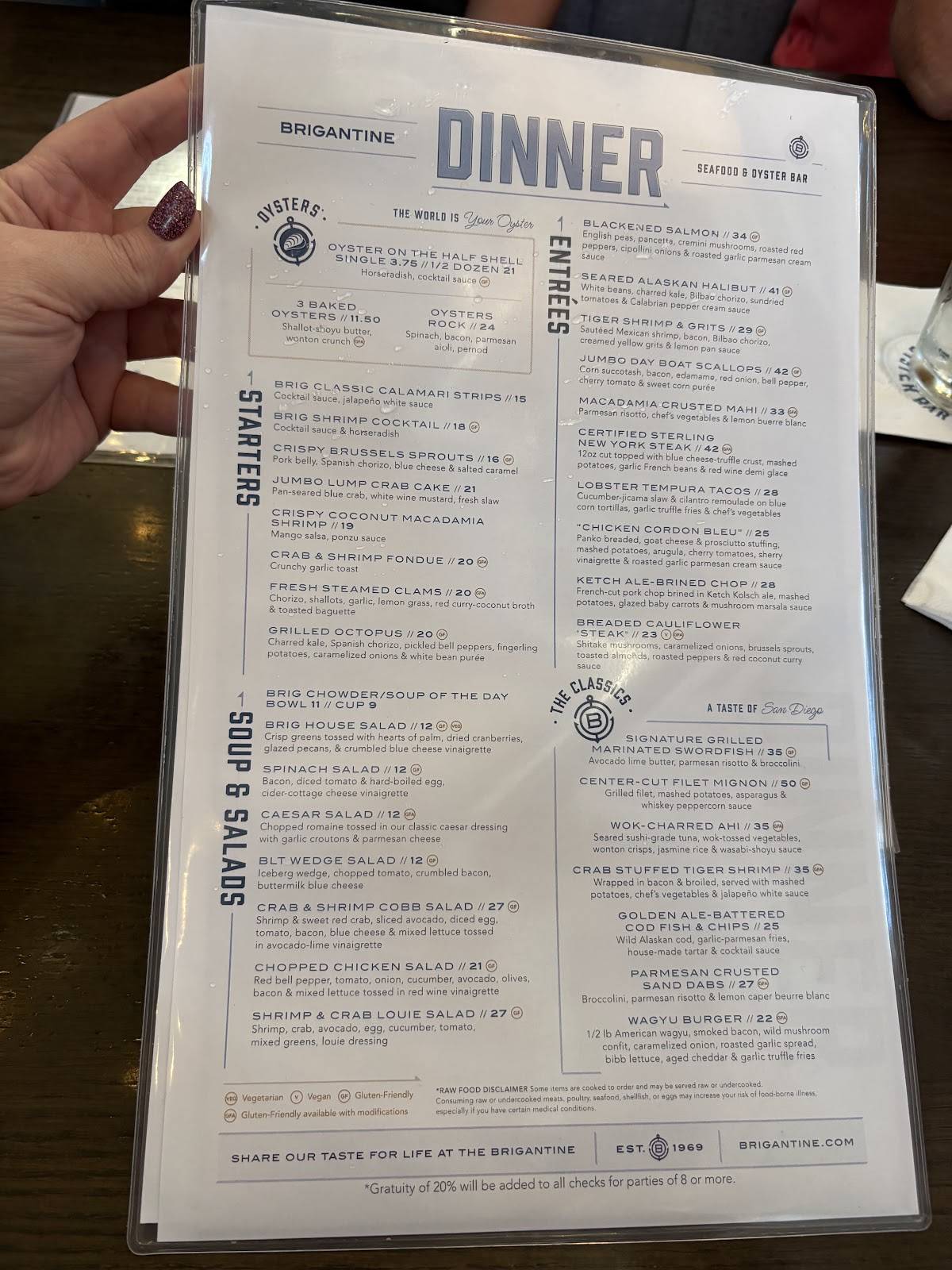 Menu at Brigantine Seafood & Oyster Bar, Poway, Poway Rd