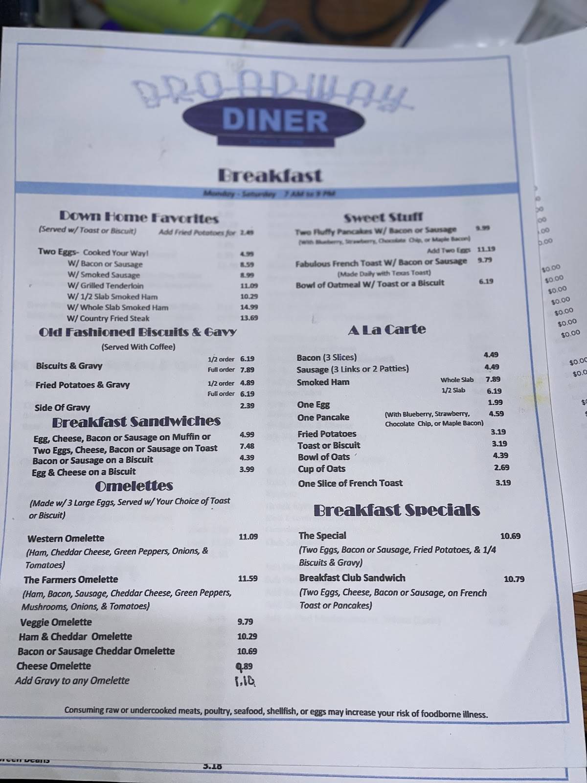 Menu at Broadway Diner restaurant, Fortville, 426 E Broadway St