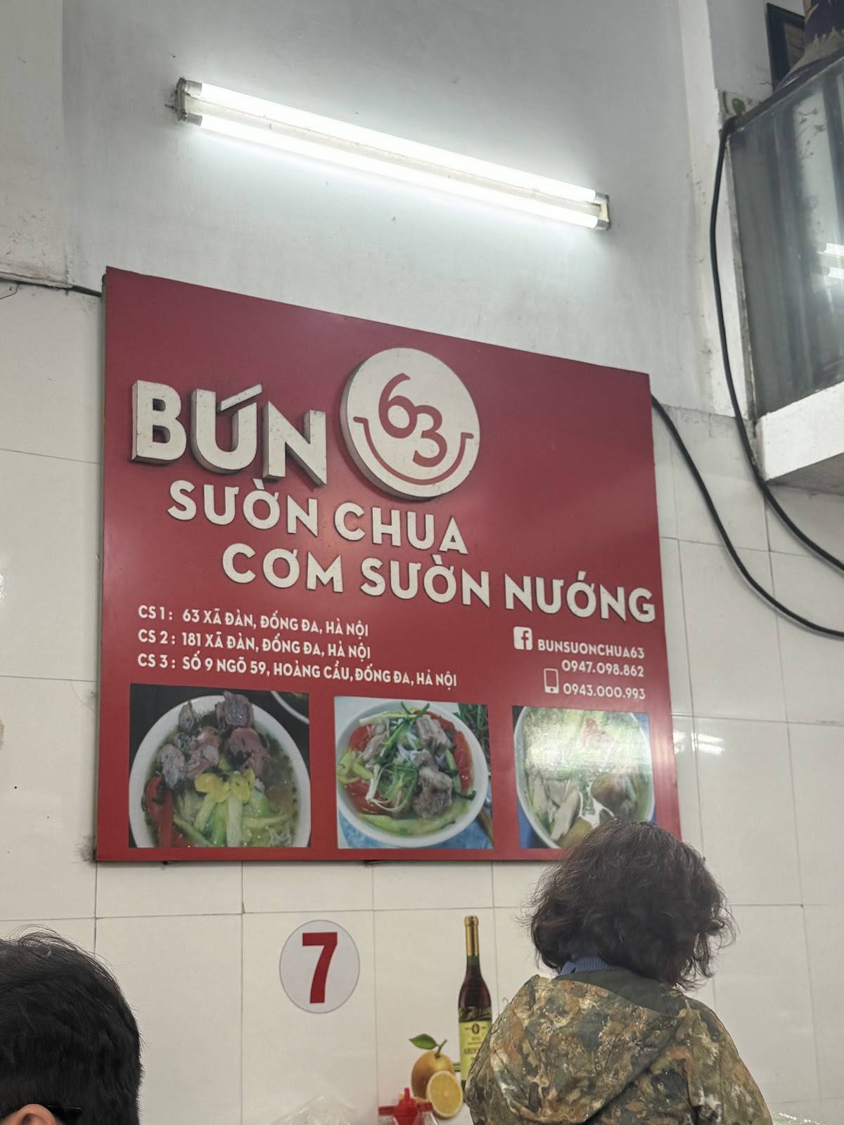 Menu at Bún Sườn Chua Xã Đàn restaurant, Hanoi, 63-181 P. Xã Đàn