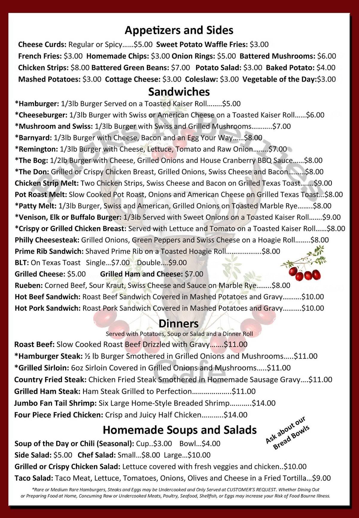 Menu at Bucks N Berries Cafe, Babcock