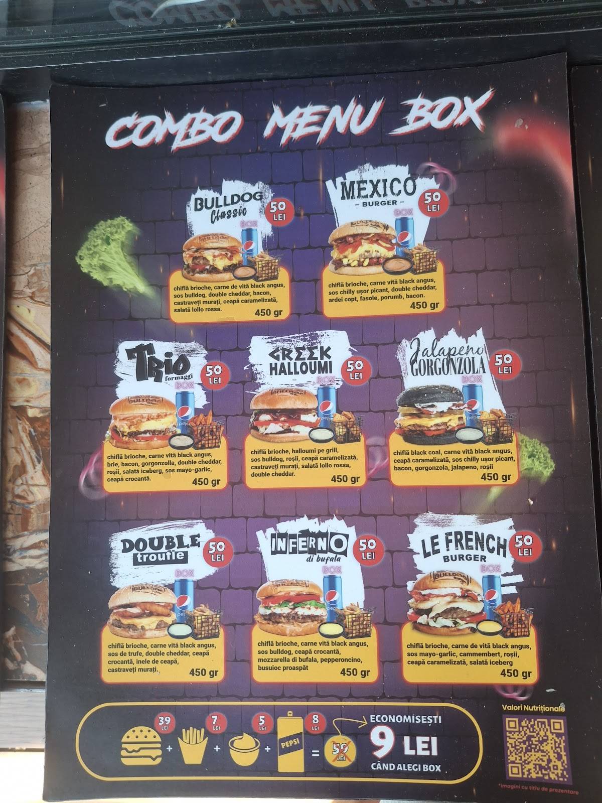 Menu at Bulldog Burger, Timișoara