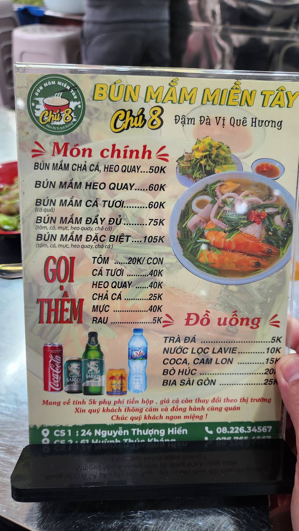 Carta del restaurante Bún mắm Miền Tây - Chú 8, Hanoi