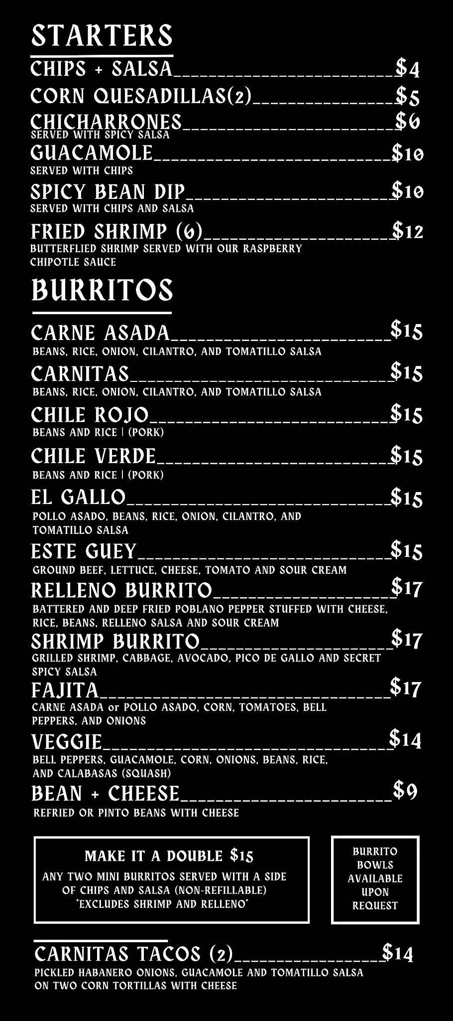 Menu at Burritoholics pub & bar, Mesa